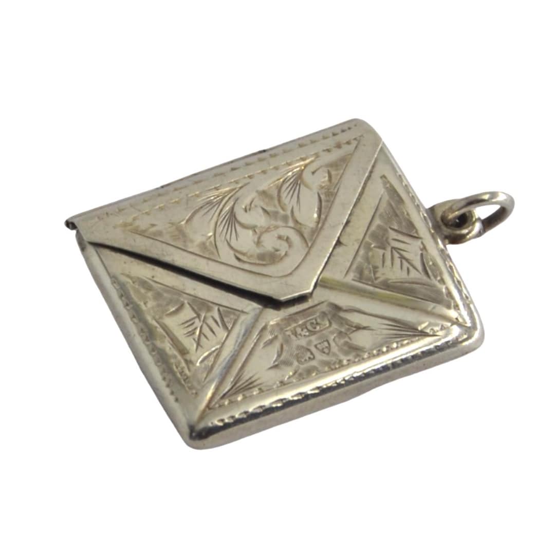 Antique Sterling Silver Envelope Stamp Case Pendant - Etsy