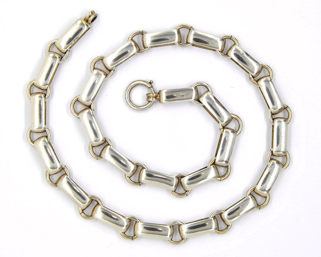 Victorian Sterling Silver Book Chain Collar Necklace Antique 17 Solid ...