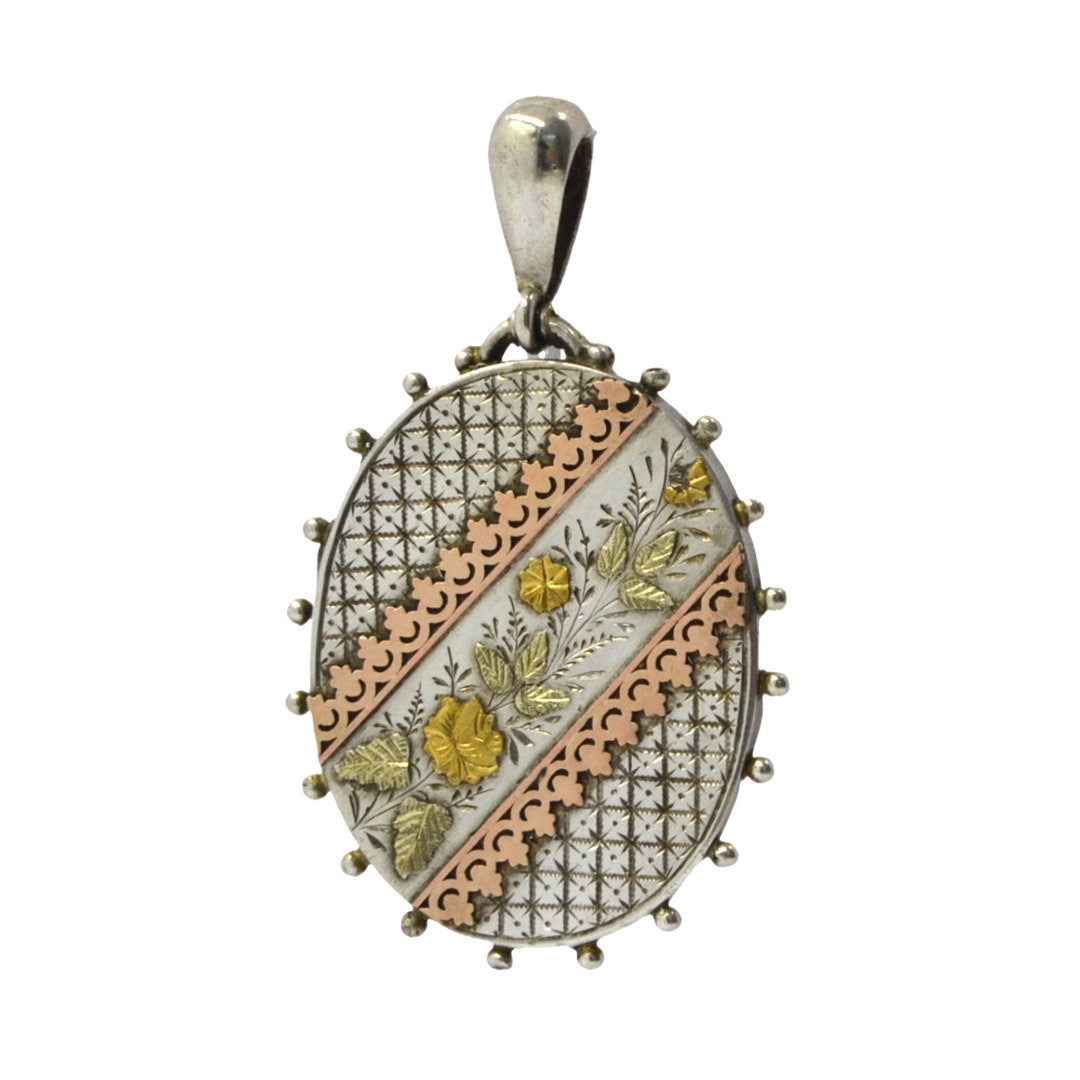 Large Sterling Silver Victorian Locket Necklace With Gold Highlights - Etsy