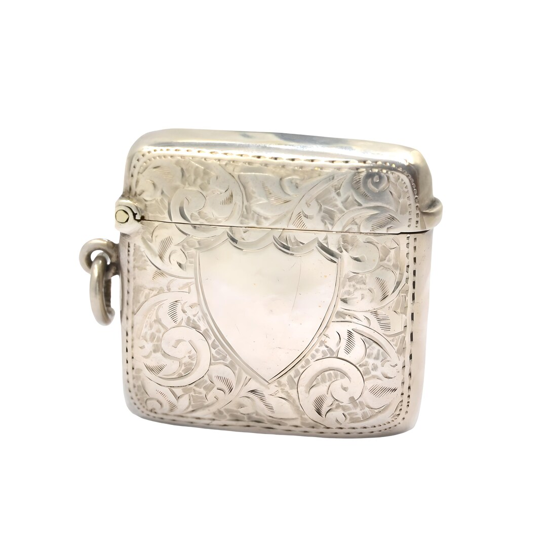 Antique Edwardian Sterling Silver Vesta Case Engine Turned Pocket Match ...