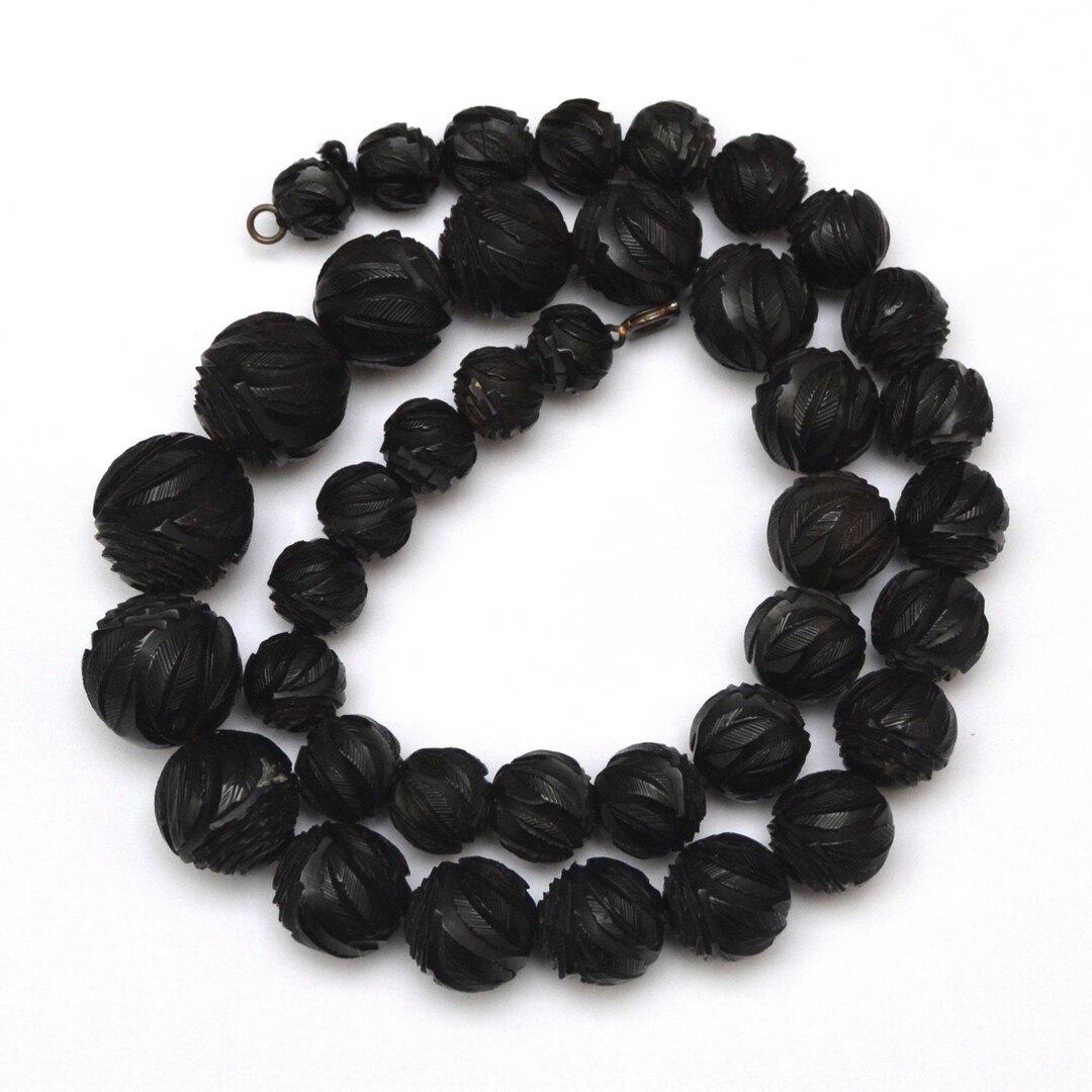 Antique Victorian Carved Whitby Jet Chunky Black Bead Necklace - Etsy