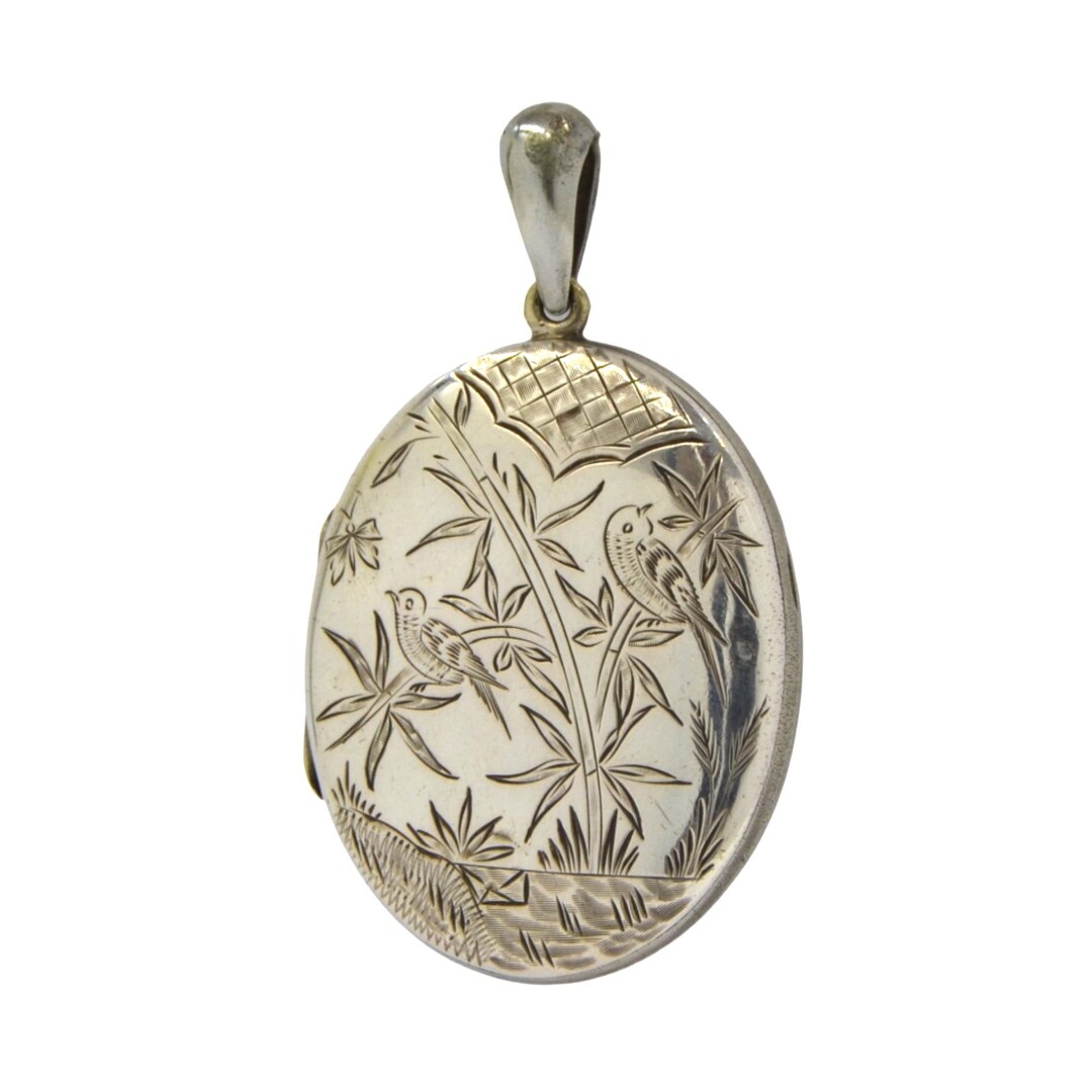 Large Sterling Silver Victorian Locket Engraved With Birds - Etsy