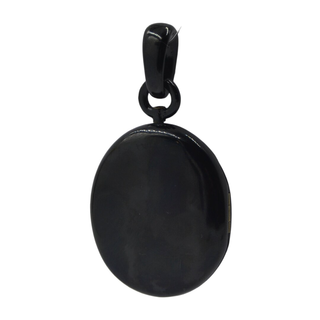 Victorian Whitby Jet Locket Necklace Large Plain Black Antique Oval ...