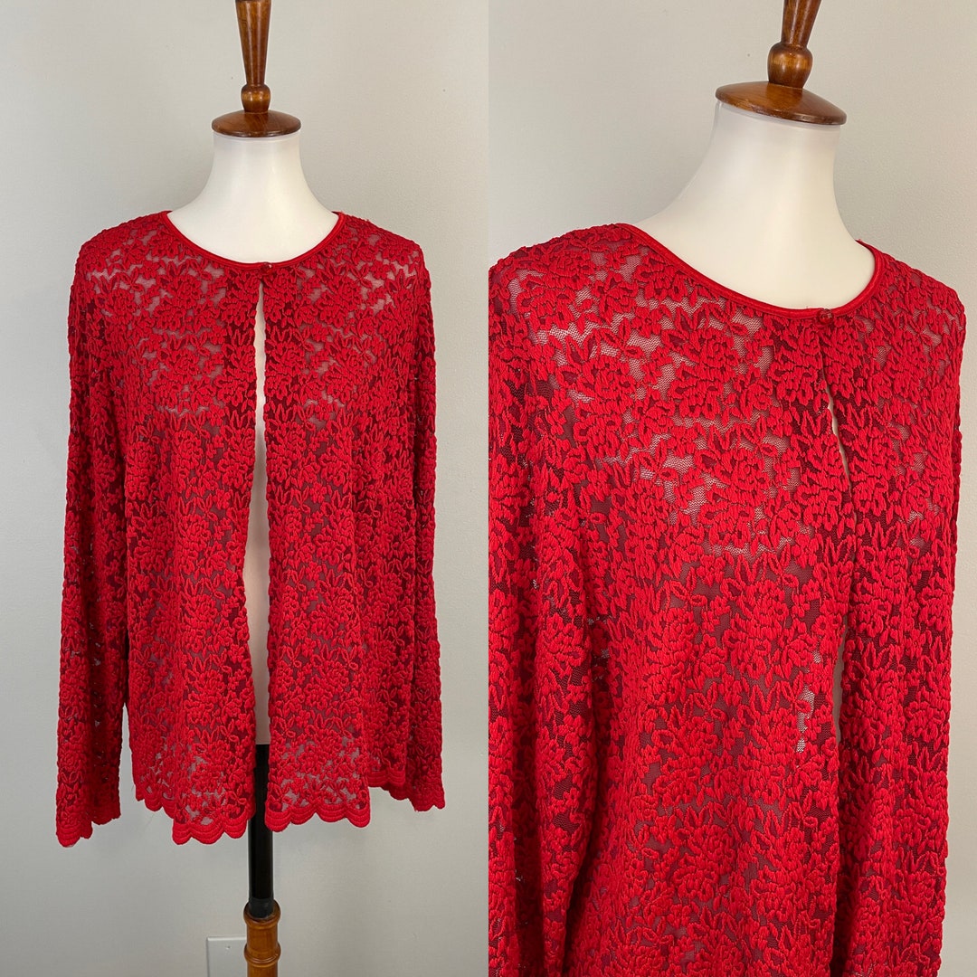 Red Lace Cardigan Y2K Red Lace Jacket Evening Cocktail Jacket Floral ...