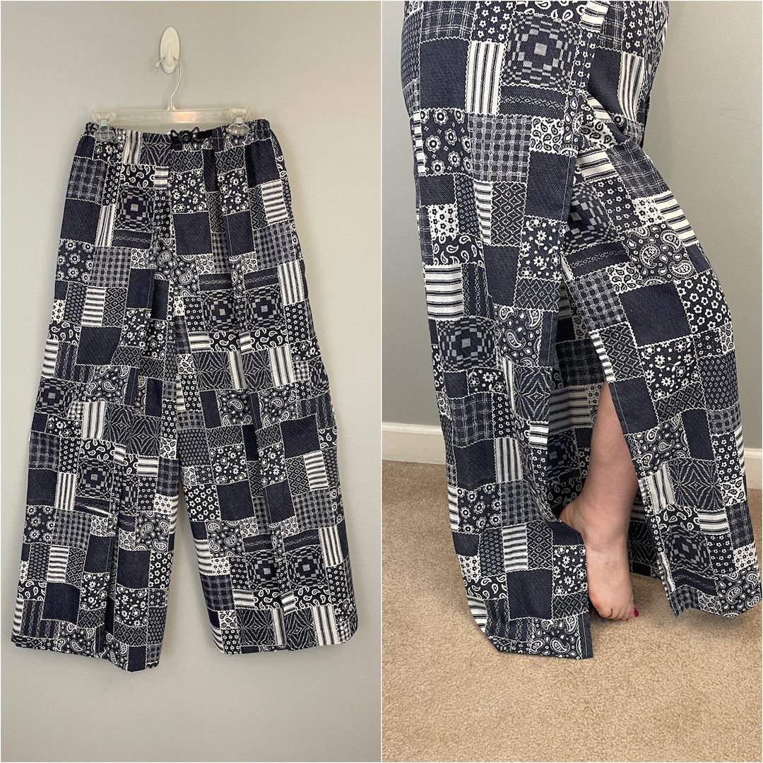 70s Palazzo Pants Patchwork Wrap Pants Split Leg Pants Hippie Festival