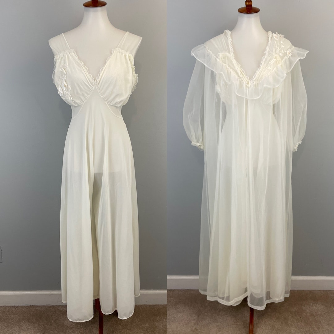 70s Lingerie Romper and Long Chiffon Robe 1970s Jumpsuit Wide Leg ...