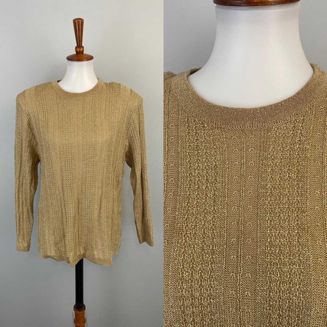 90s Gold Metallic Sweater Vintage Gold Lurex Sweater Top Sparkly Party ...