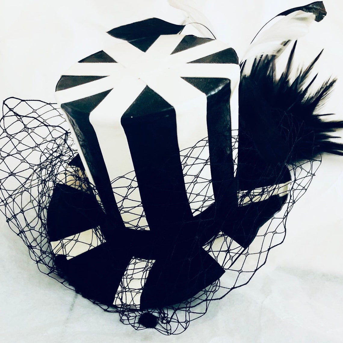 Latex Rubber Mini Striped Top Hat Fascinator With Hackle - Etsy UK