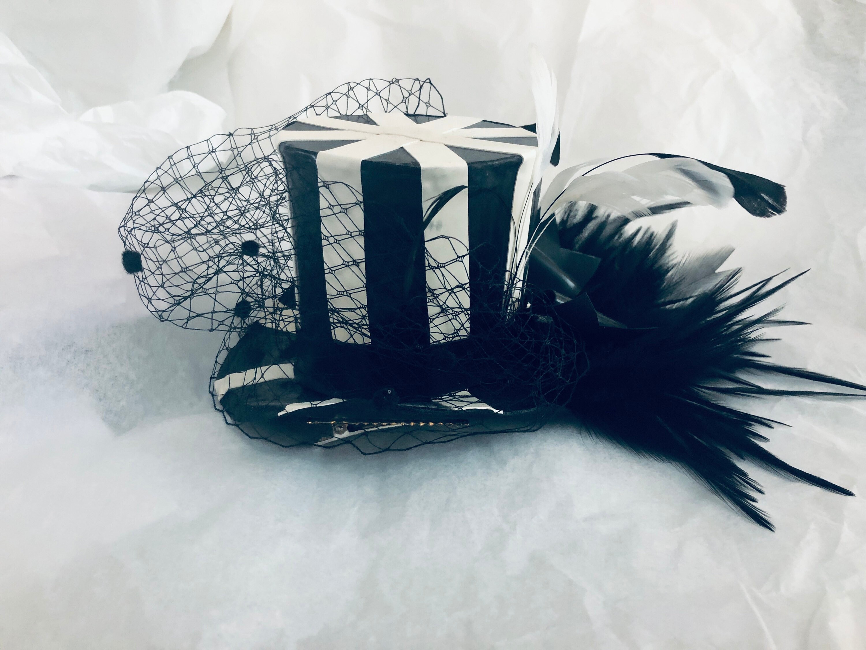 Latex Rubber Mini Striped Top Hat Fascinator With Hackle - Etsy UK