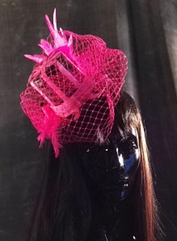 Latex Rubber Mini Striped Top Hat Fascinator with Hackle | Etsy