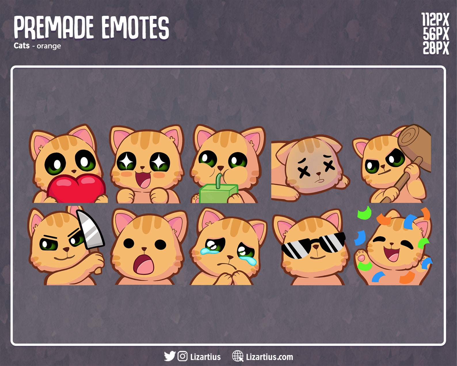 ORANGE CAT BUNDLE 10 Pre-made Emotes Twitch Emotes & Discord Emotes ...