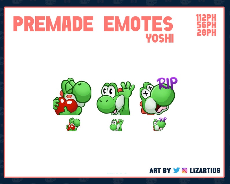 Yoshi Pre-made Emotes for Twitch Youtube Discord | Etsy
