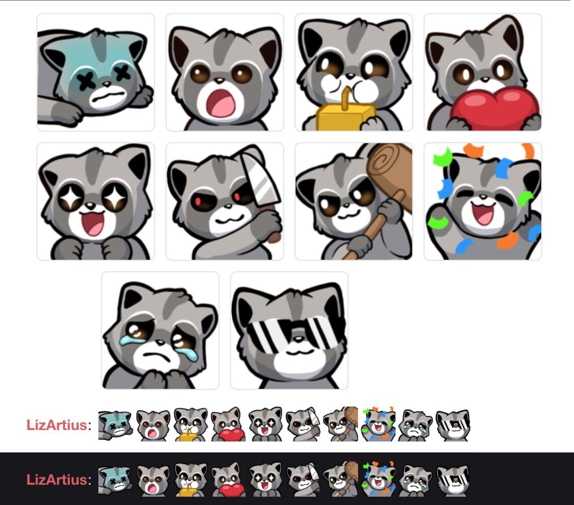 RACCOON - TRASH PANDA | 10 Premade Emotes | Twitch Emotes & Discord ...