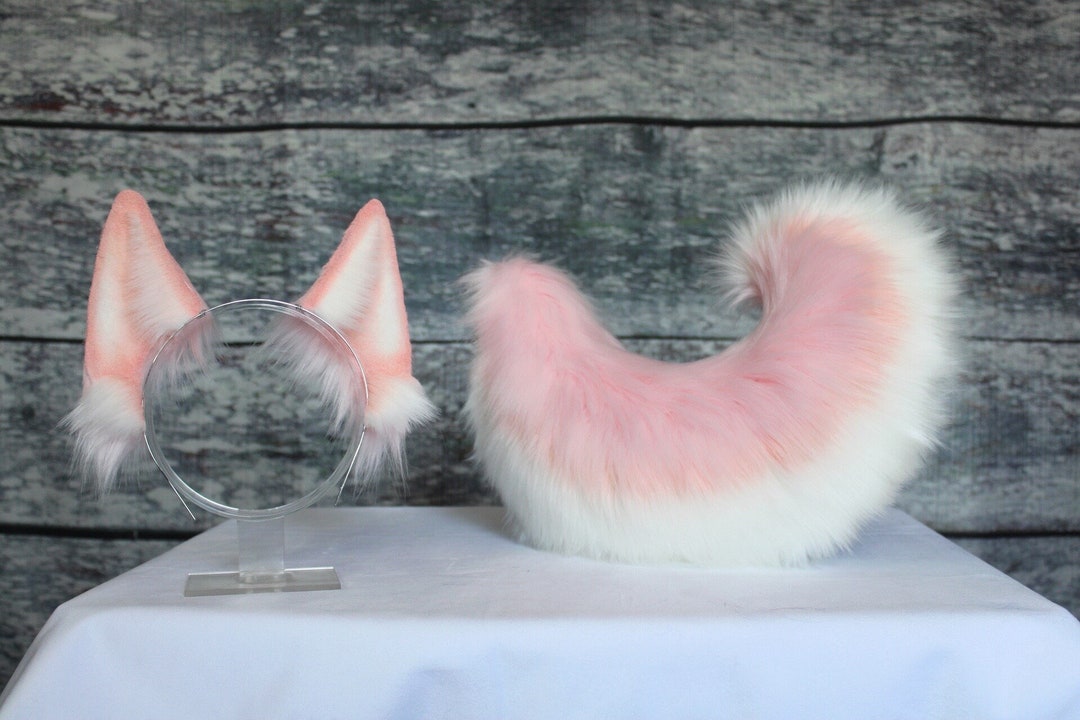 Pink and White Faux Fur German Shepherd Ears and Tail Set - Etsy