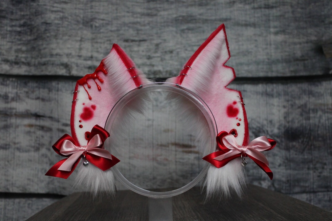 Bloody Valentine Pink and Red Faux Fur Bat Ears Headband - Etsy
