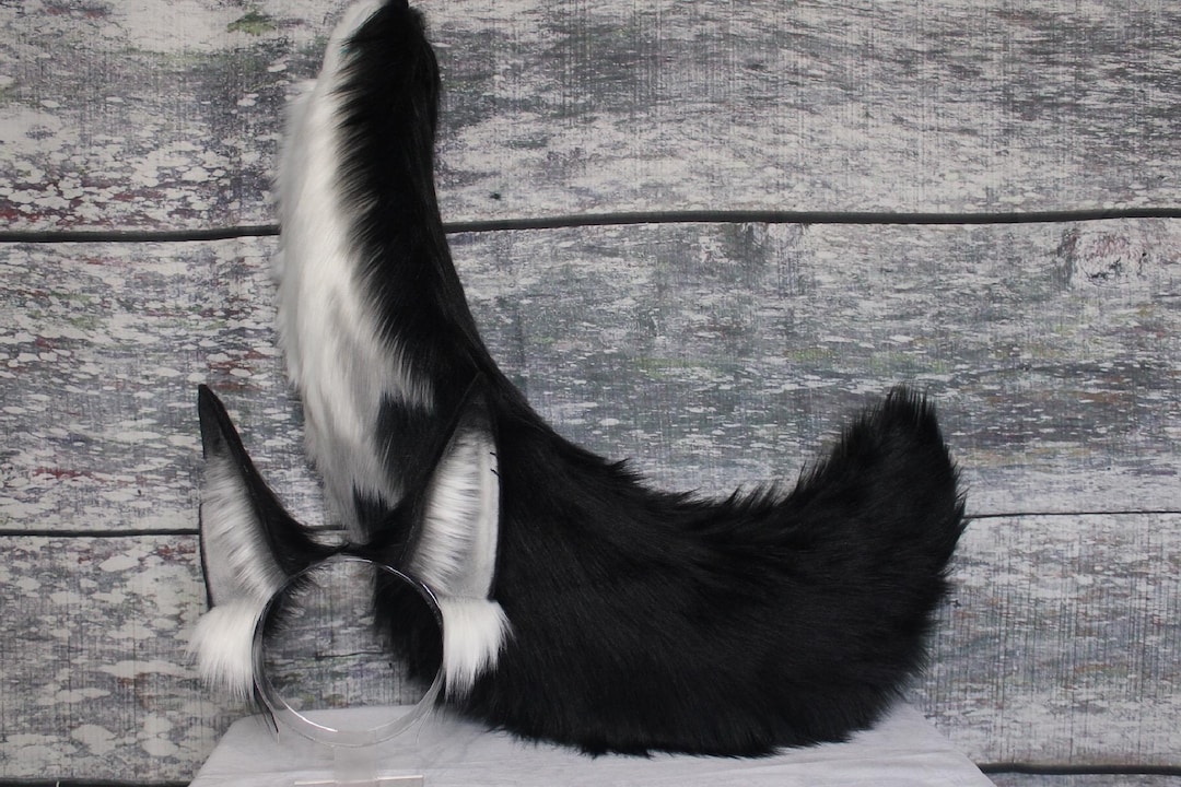 Black White Gray Silver Large Wolf Ears and Tail Set - Etsy