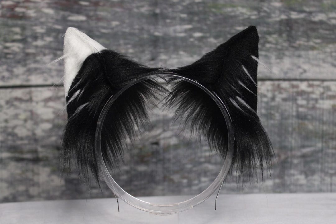 Black and White Whisker Cat Ears White Ear Tip - Etsy