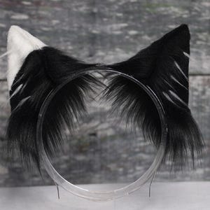 Black and White Whisker Cat Ears White Ear Tip - Etsy