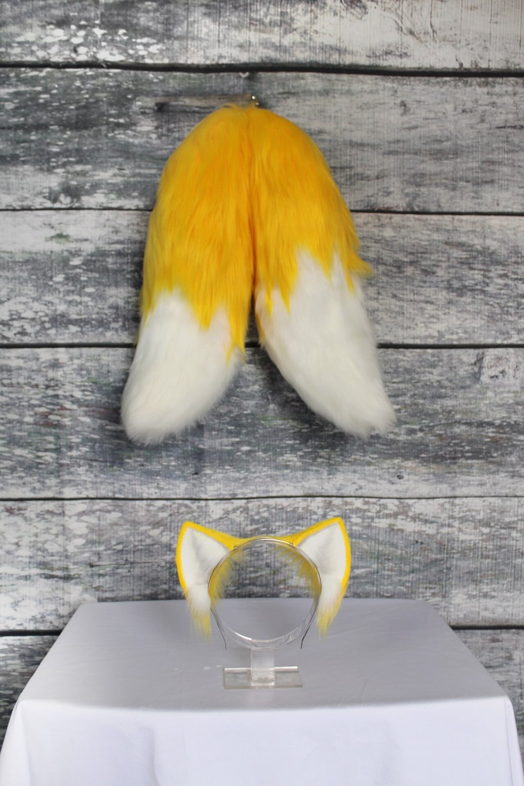 Yellow and White Faux Fur Fox Tails Set - Etsy