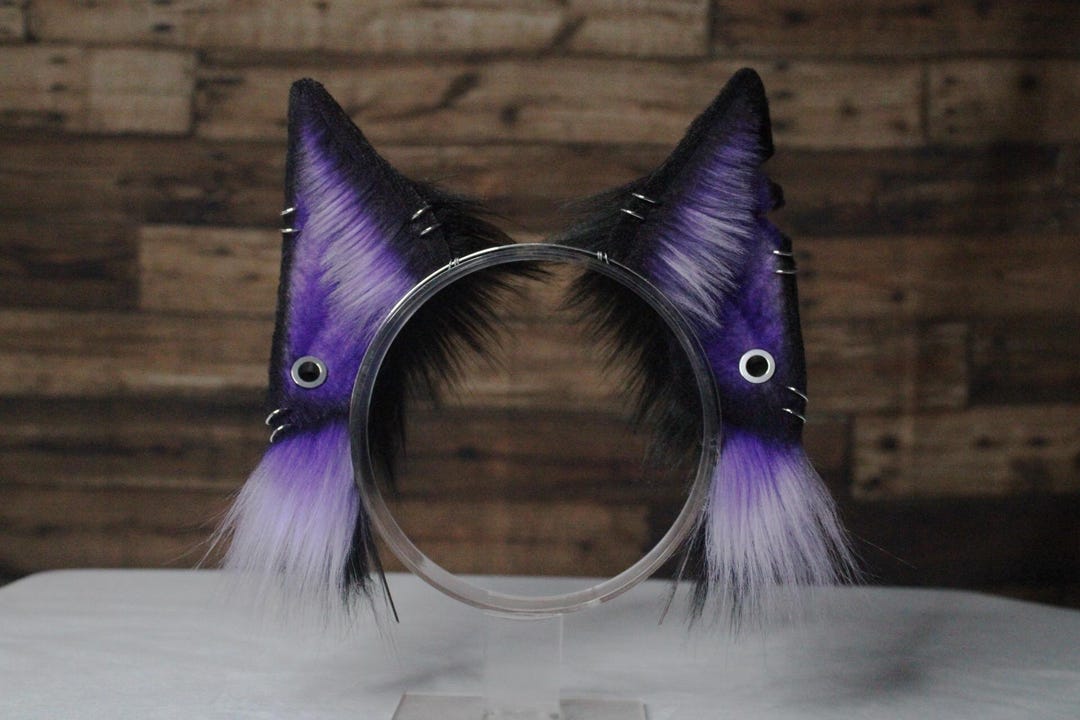 Mini Purple and Black Faux Fur Bat Ears With Gauges Headband - Etsy