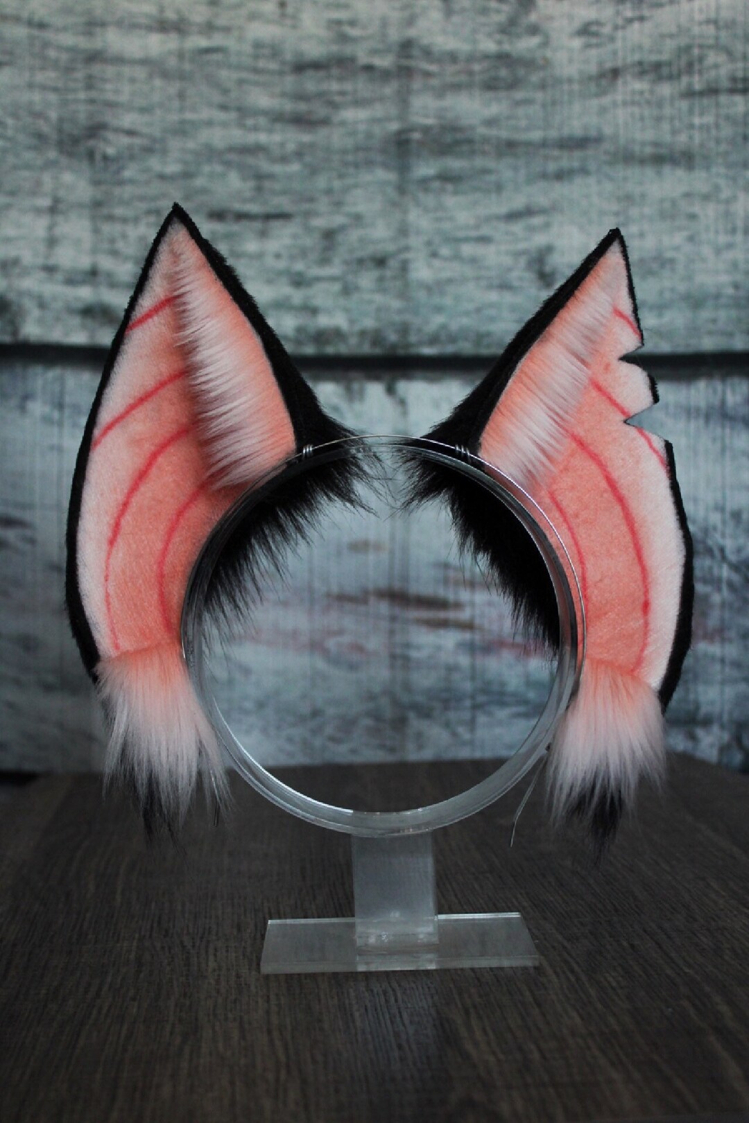 Black and Pink Faux Fur Bat Ears Headband - Etsy