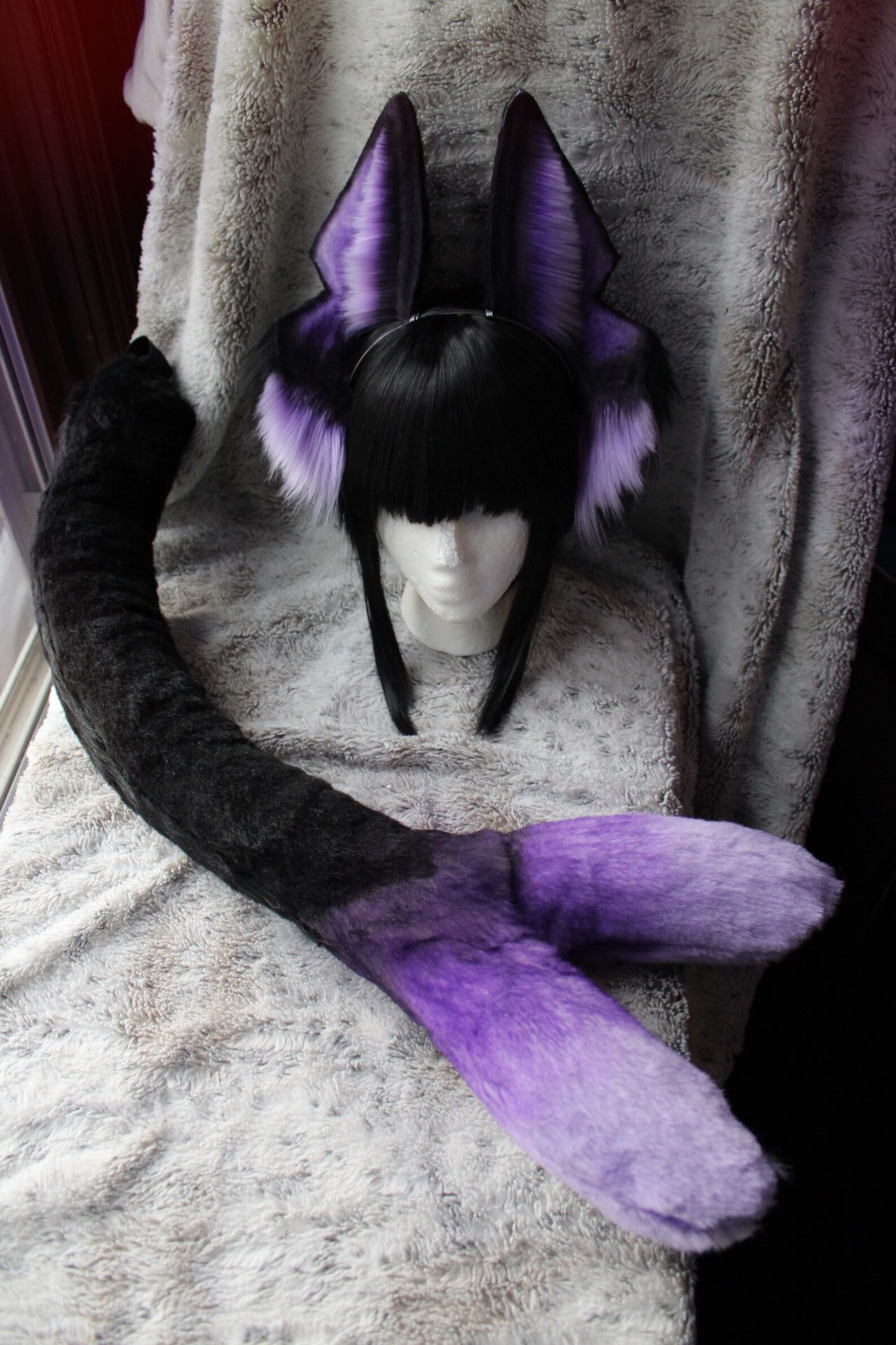 Purple & Black Faux Fur Anubis Ears and Tail - Etsy