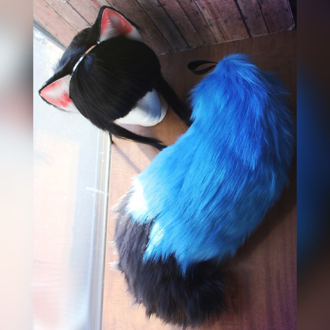 Blue Tanuki Faux Fur Raccoon Ears and Tail Cosplay Set - Etsy