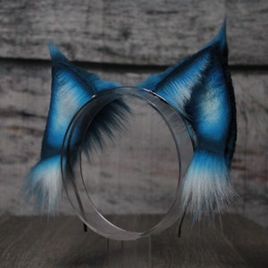 Dark Blue and White Faux Fur Lynx Tip Cat Ears Headband - Etsy