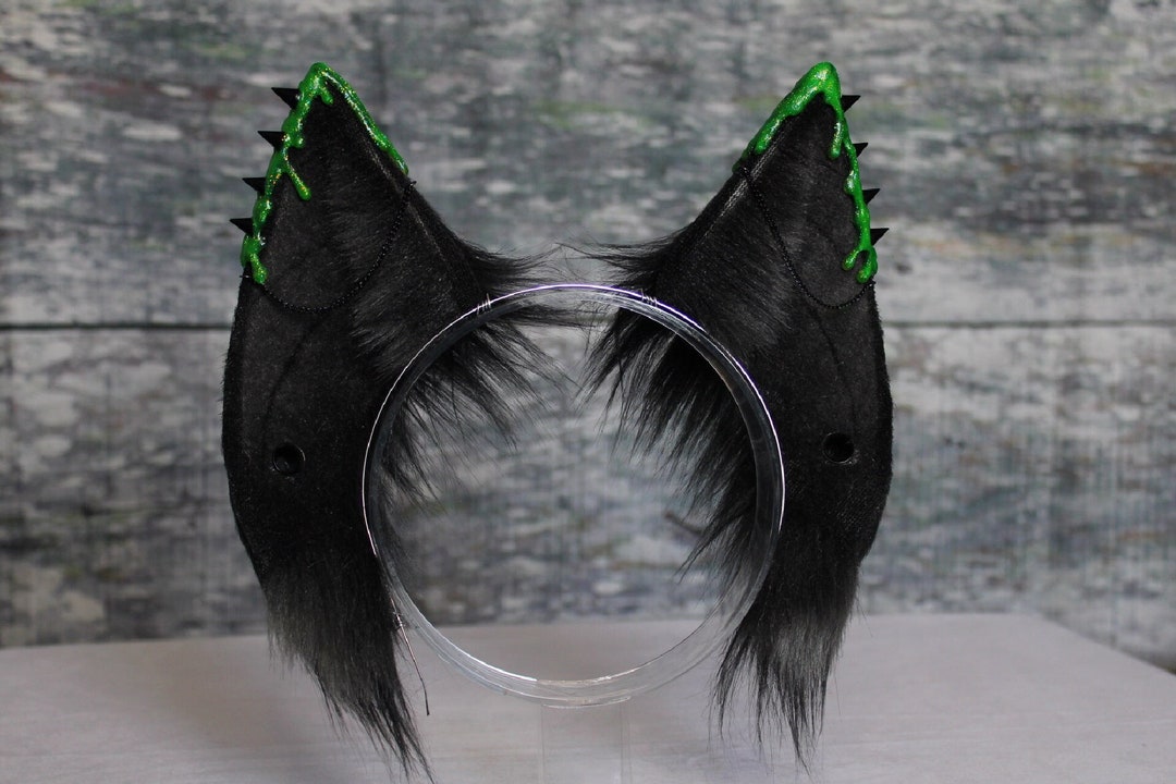Green Glitter Drip Black Bat Ears - Etsy