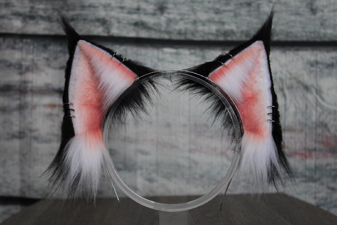 Black White Pink Faux Fur Lynx Tip Cat Ears Headband - Etsy