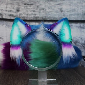 Aurora Blue Teal Purple Faux Fur Cat Ears Headband - Etsy