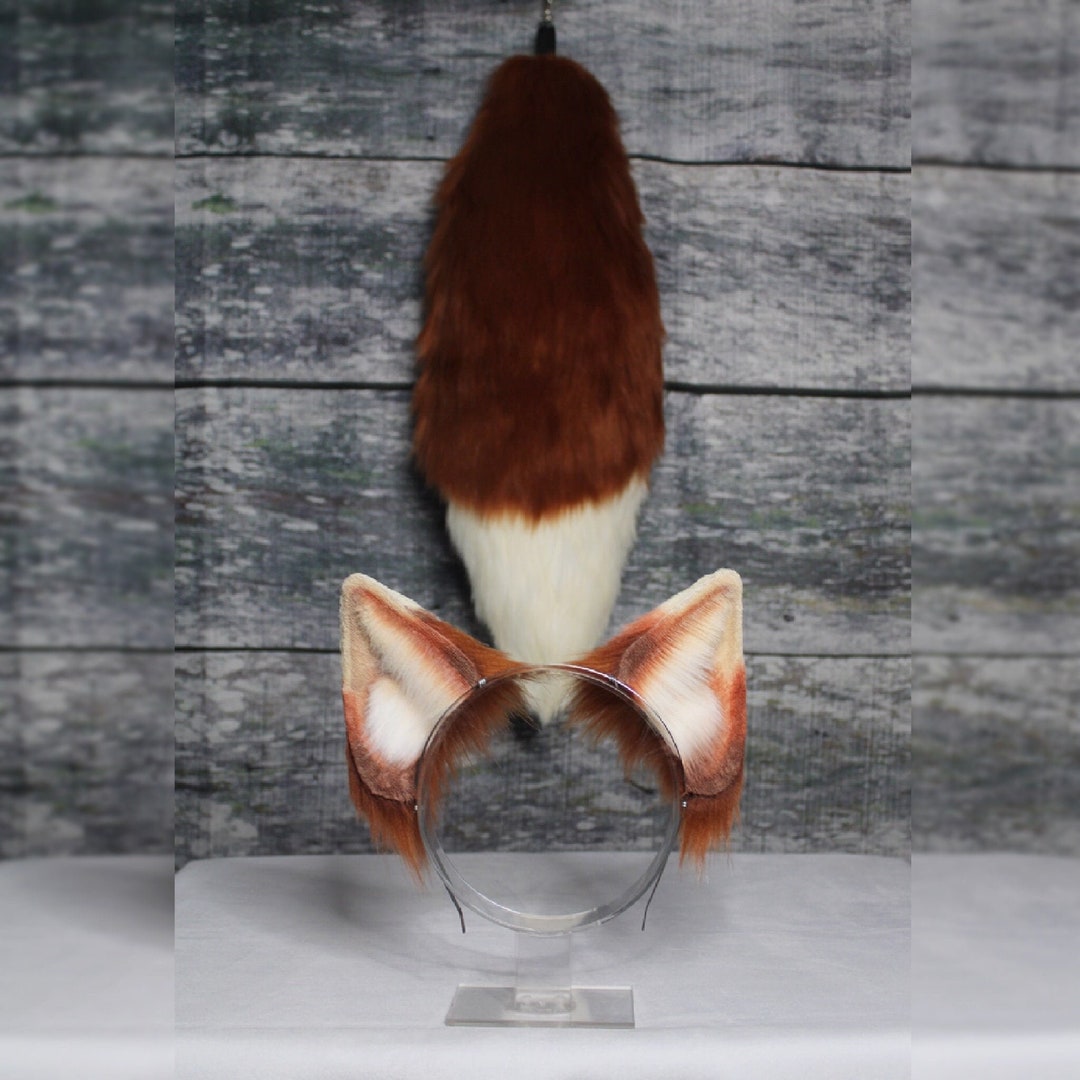 Red Brown Beige Faux Fur Fox Ears and Tail Set - Etsy