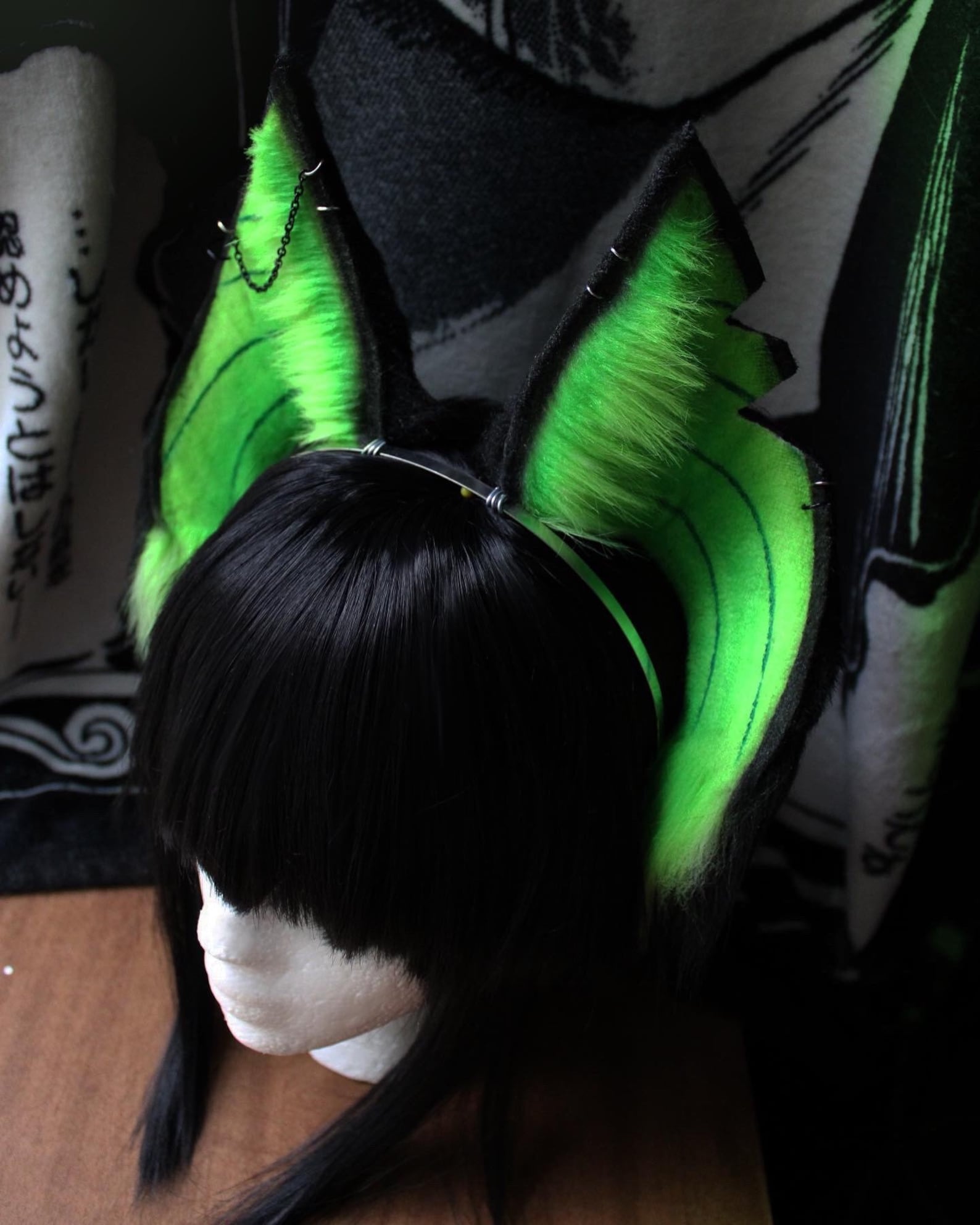 Lime Green and Black Faux Fur Bat Ears - Etsy