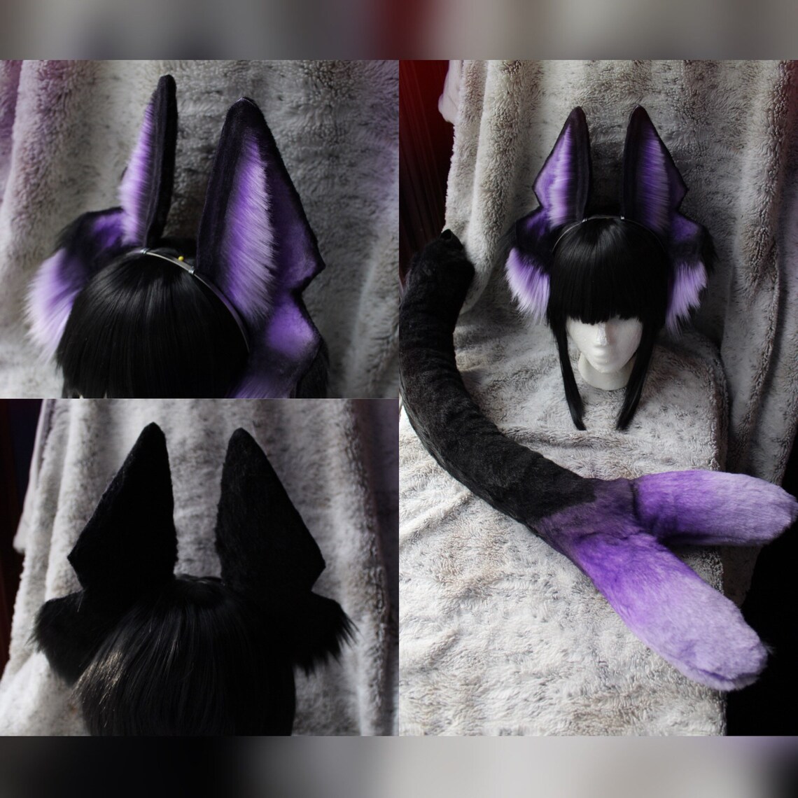Purple & Black Faux Fur Anubis Ears and Tail | Etsy
