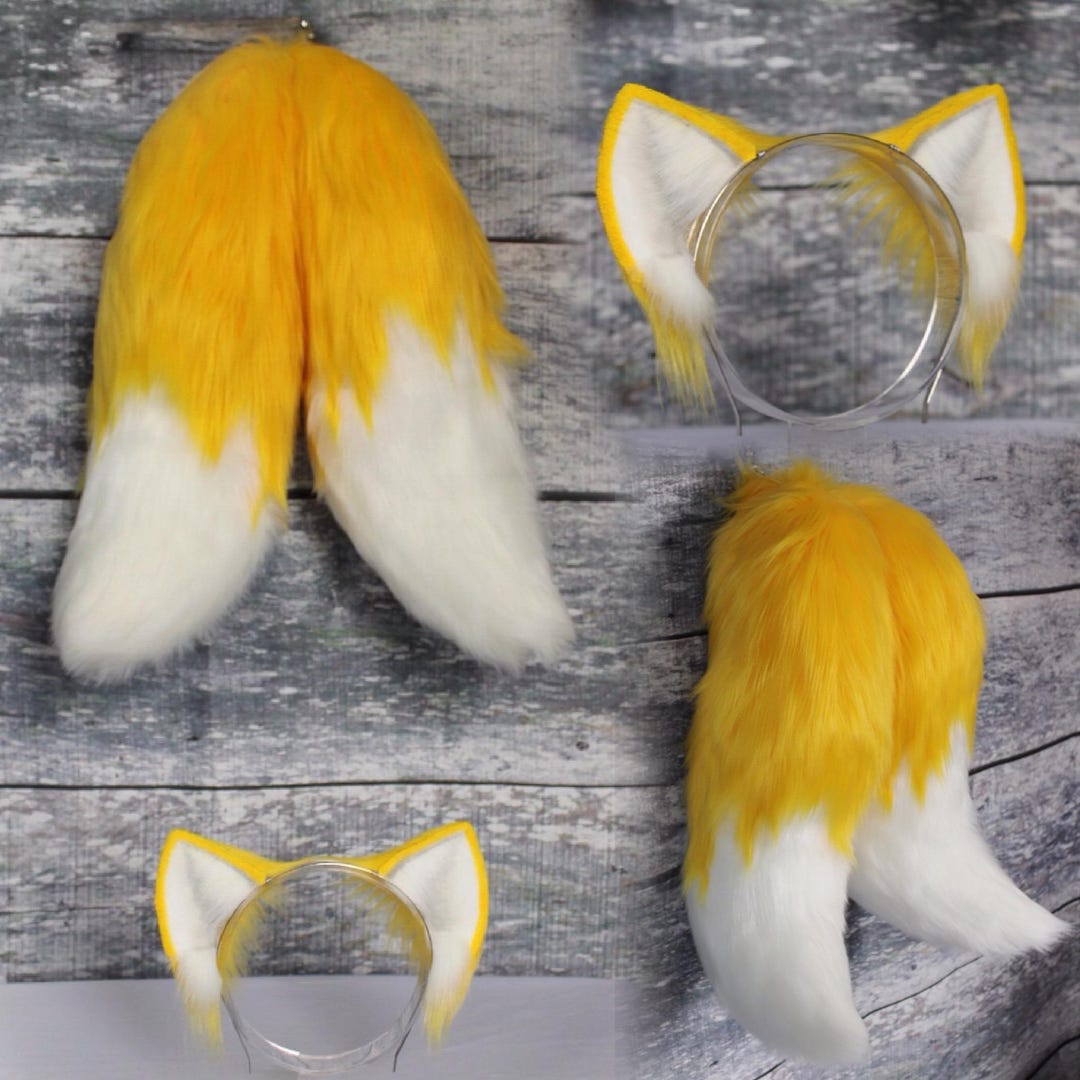 Yellow and White Faux Fur Fox Tails Set - Etsy