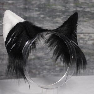 Black and White Whisker Cat Ears White Ear Tip - Etsy
