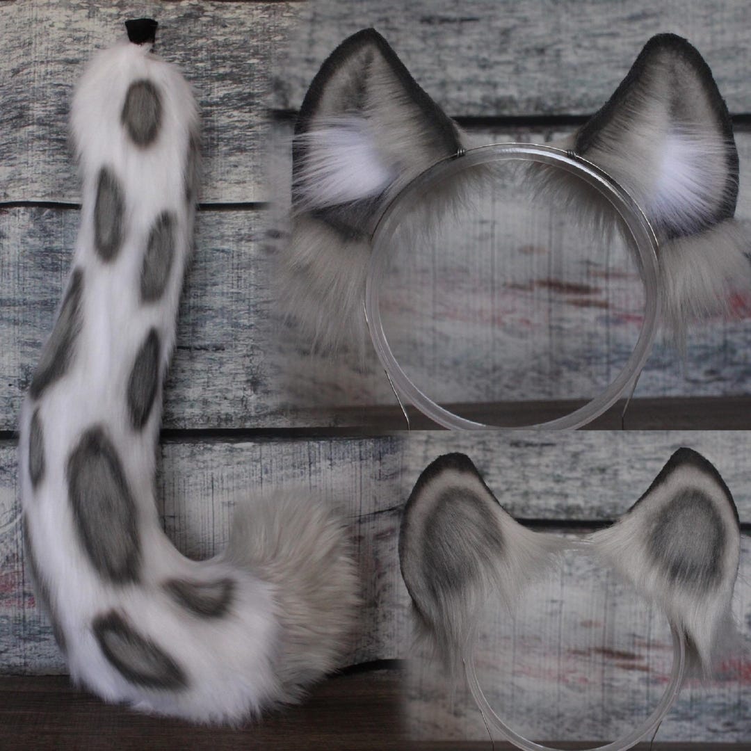 Grey White and Silver Faux Fur Snow Leopard Ears and Tail Set - Etsy