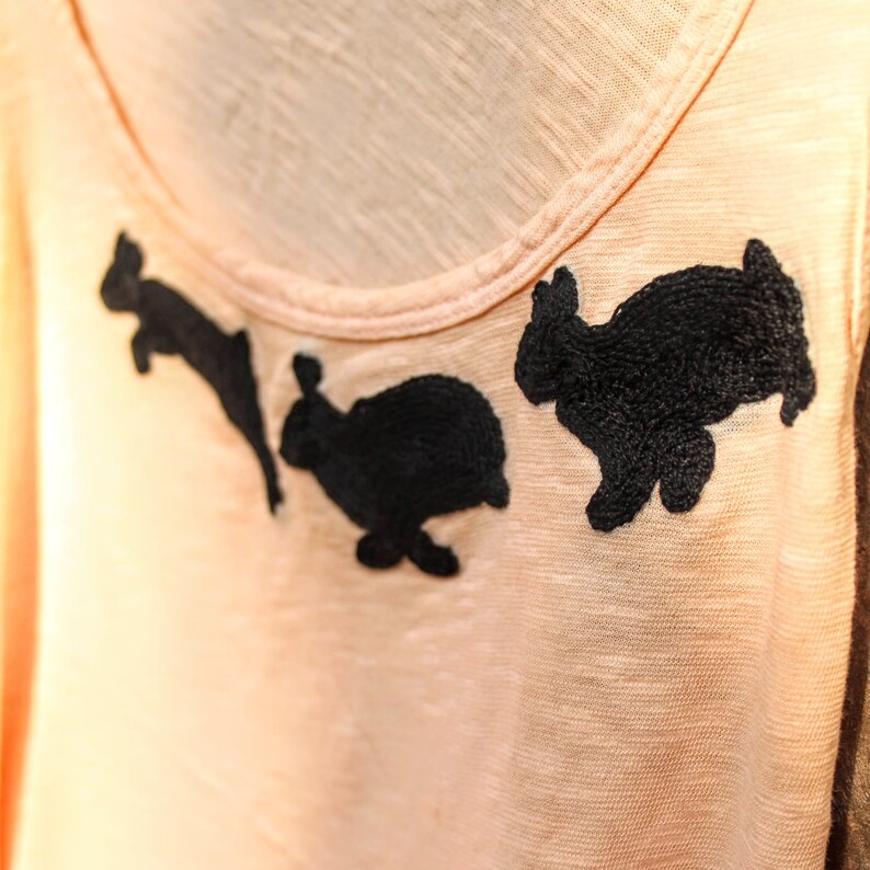 Hand Embroidered Upcycled Cream Tank With Black Rabbits - Etsy