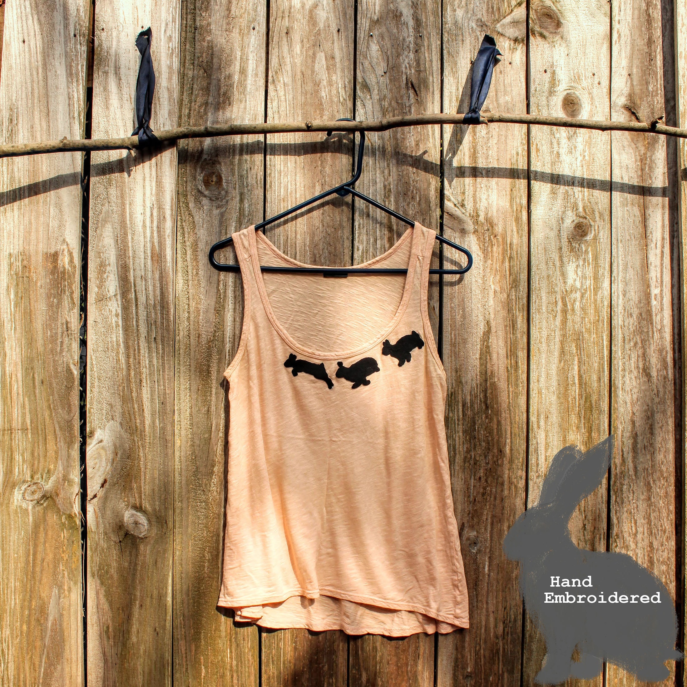 Hand Embroidered Upcycled Cream Tank With Black Rabbits - Etsy