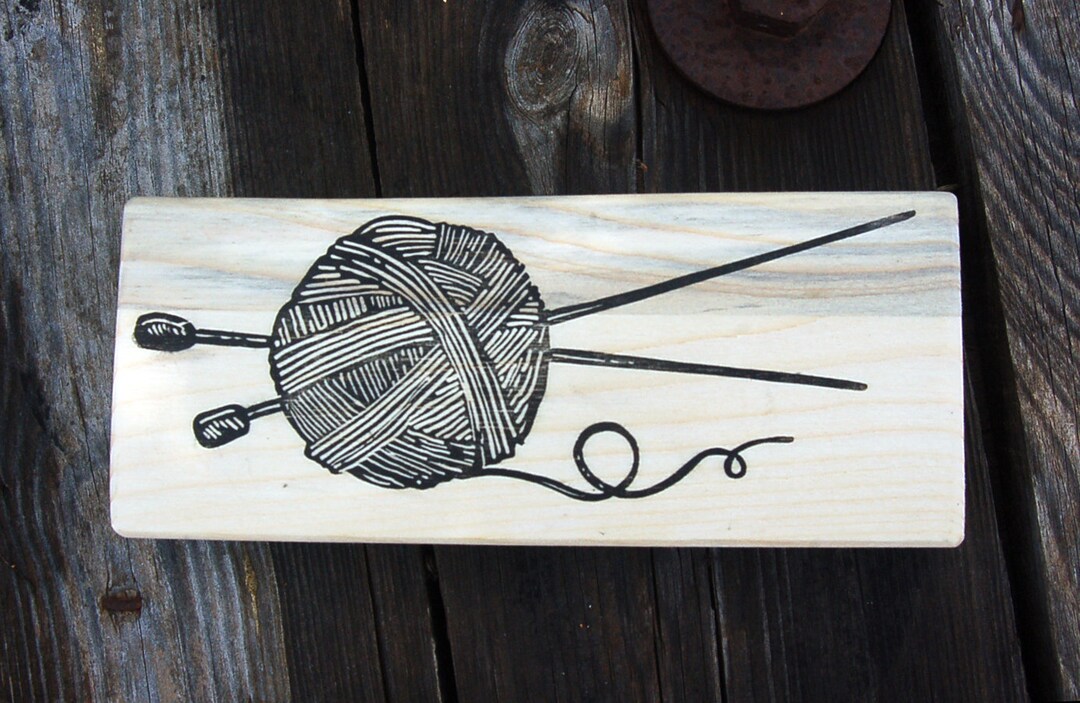 PVC Handmade Linocut Stamp, Wool Ball and Knitting Needles - Etsy