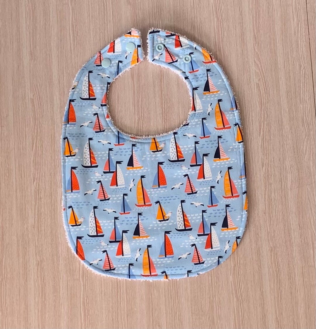 Deluxe Cotton Blue Bib, Bibs for Boys With Nautical Print, Towelling ...