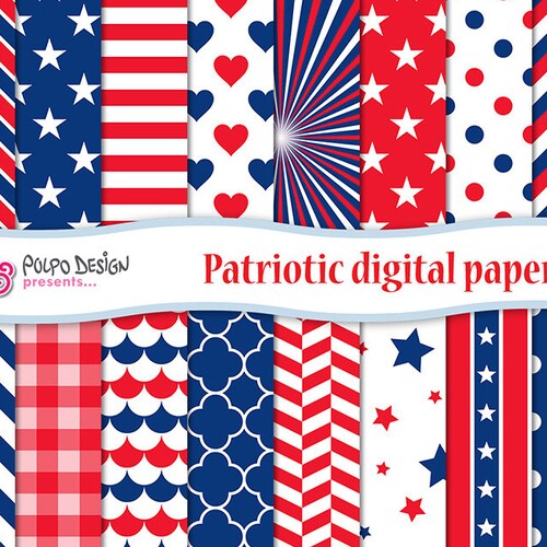 4th of July Paper Stars and Stripes Digital Papers | Etsy
