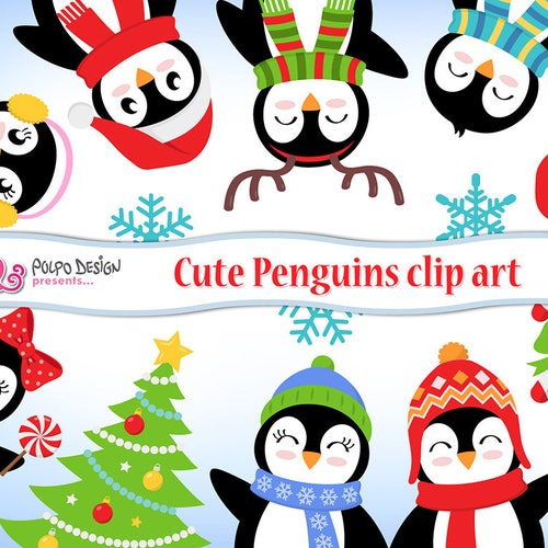 Cute Penguins Clipart. Christmas Penguin Scrapbook Winter - Etsy