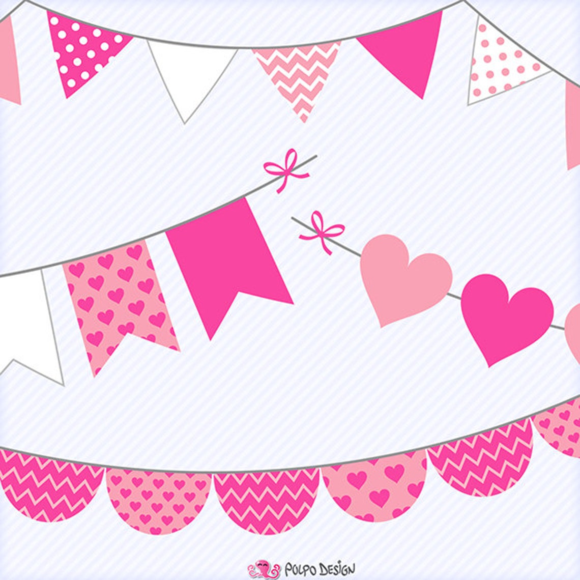 Valentines Day Bunting Banners Clipart. Digital Clip Art. - Etsy