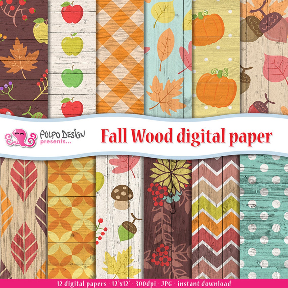Fall Wood Digital Paper. Fall Digital Paper Autumn Digital - Etsy