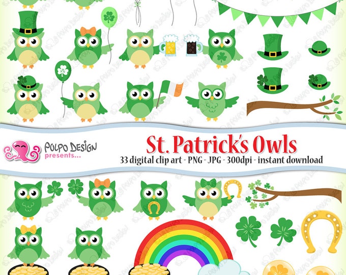 St Patrick Owls Clipart Set - SVG & 14 Pngs | Digital Download - Etsy ...