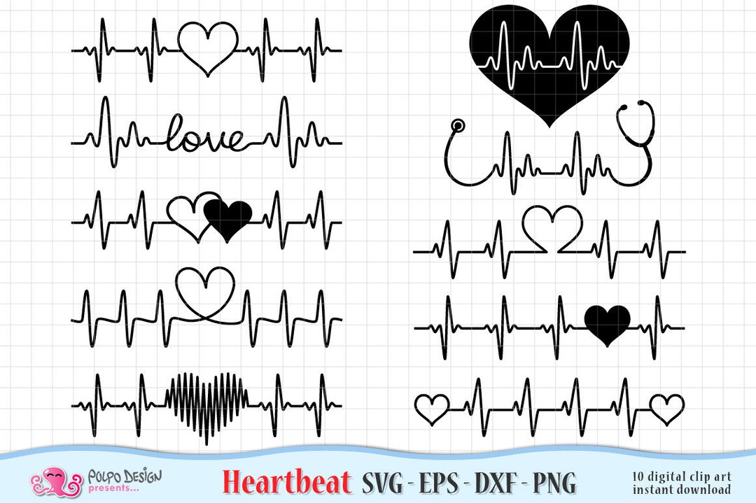 Heartbeat Valentine's SVG. Digital Clipart in Svg Eps Dxf Png. Instant ...