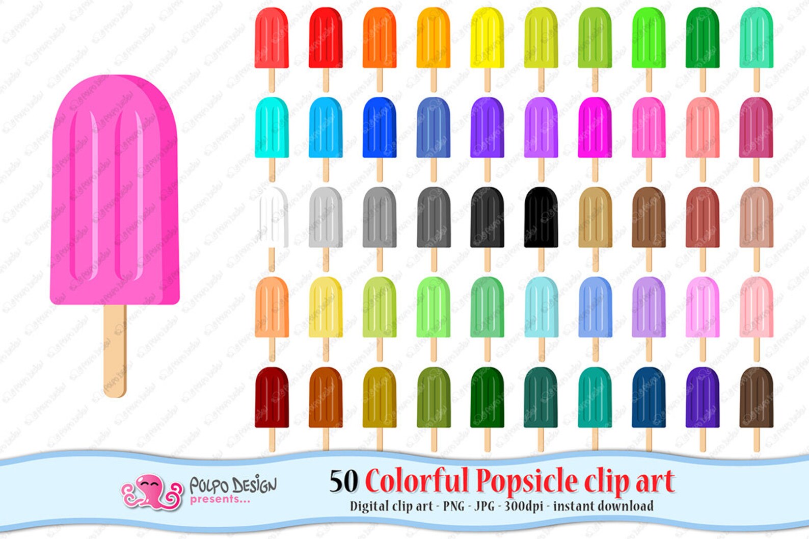 50 Colorful Popsicle Clipart. Digital Popsicle Clip Art, Ice Lolly ...