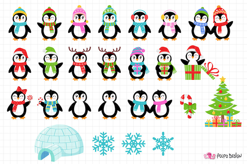 Cute Penguins Clipart. Christmas Penguin Scrapbook Winter - Etsy