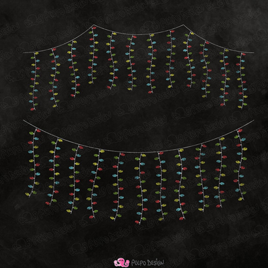 Chalkboard String Lights Bunting Clipart. Multicolor Lights. Commercial ...
